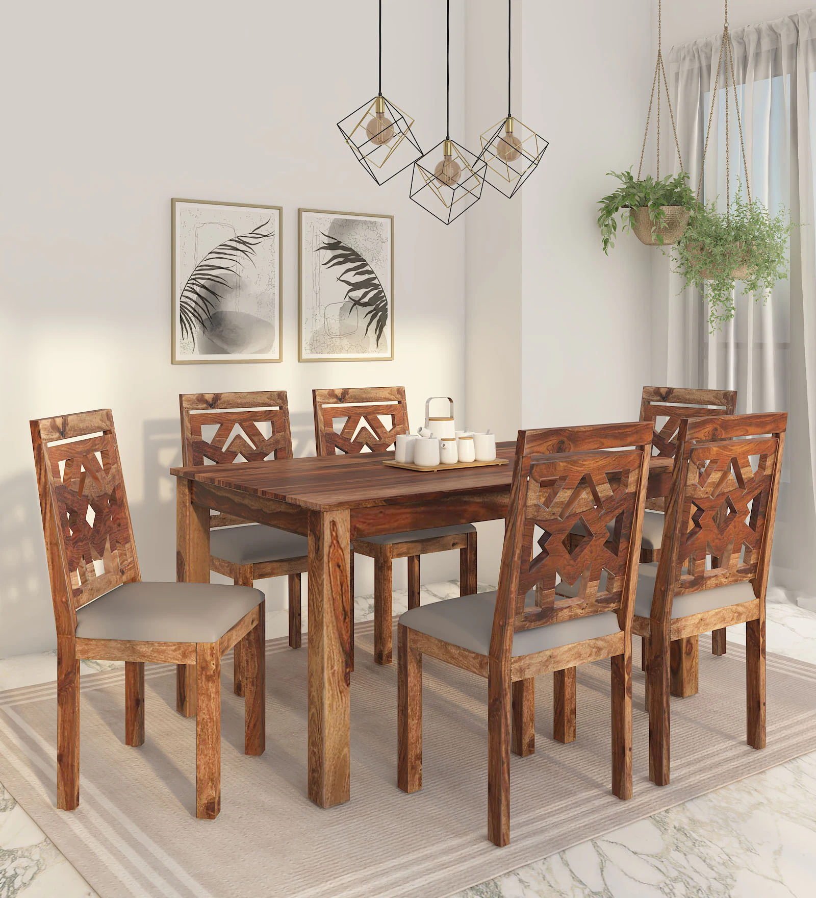 Wooden Sheesham Wood 6 Chair Dining Set,Coffee Table,Dining Table ...